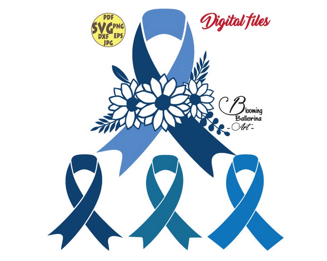 Blue Ribbon Svg Floral Colon Cancer Awareness Svg Sunflower Ribbons