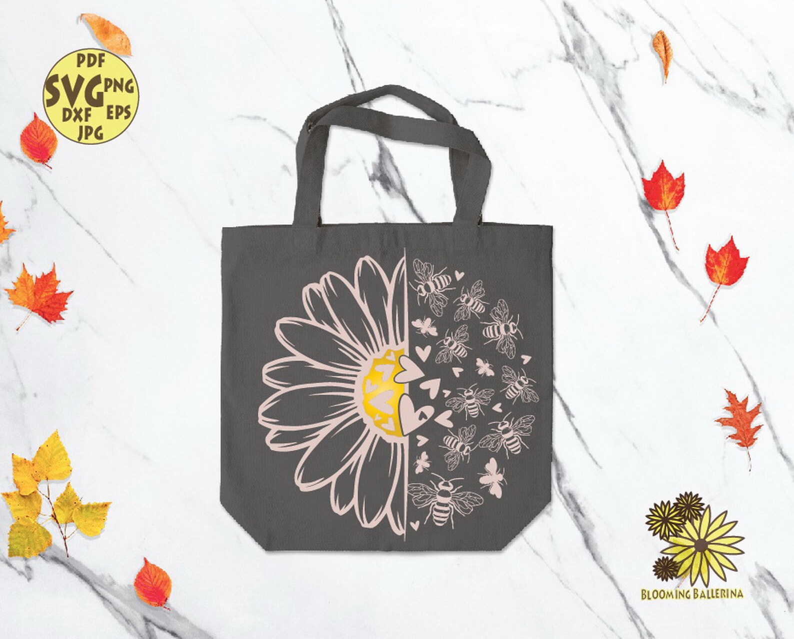 Half Daisy with Bees and Heart Svg Love Bee Daisy Bee Svg | Etsy