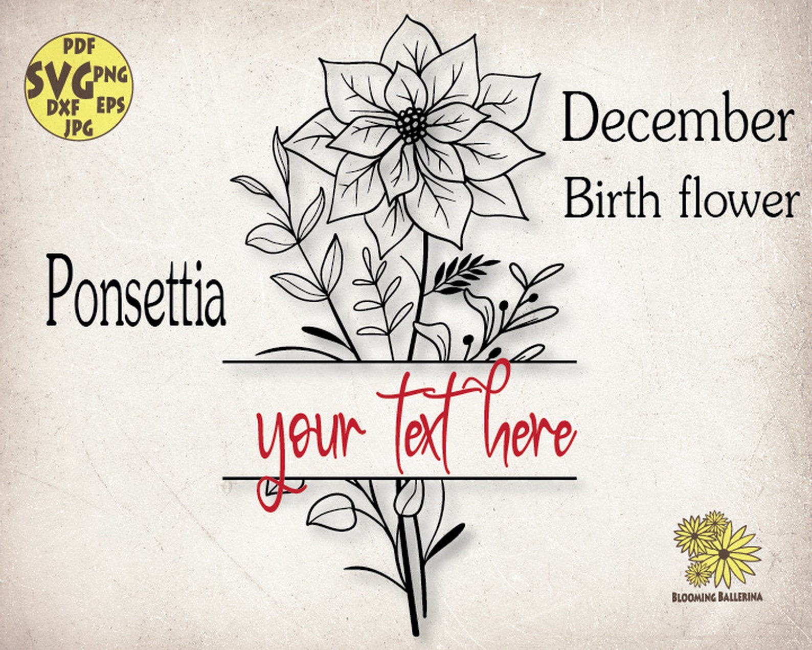 Monogram Poinsettia Birth Flower Svg File, December Birth Flower Svg ...