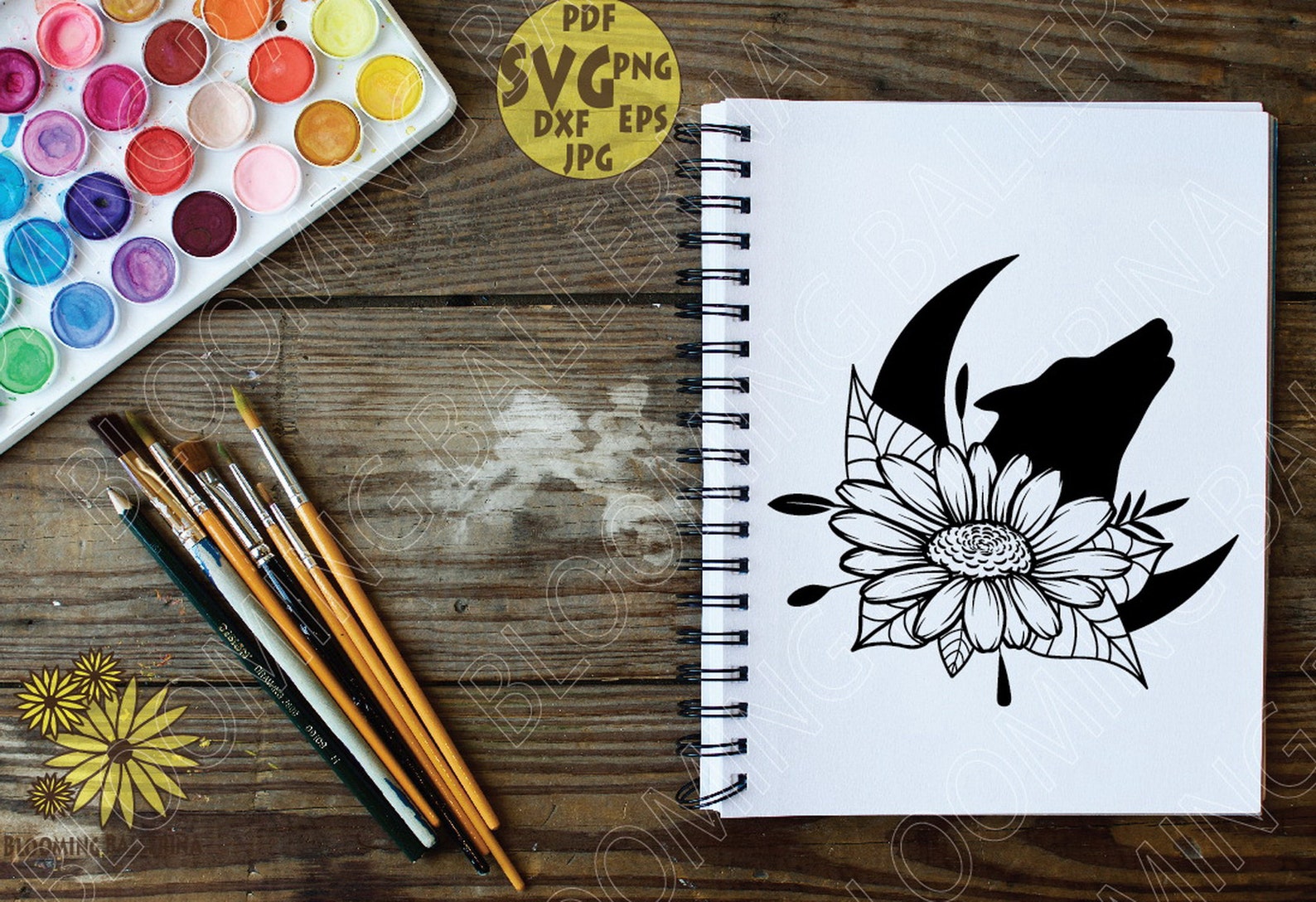 Moon Svg Wolf Svg Flower Wolf Svg Floral Wolves Svg Floral | Etsy
