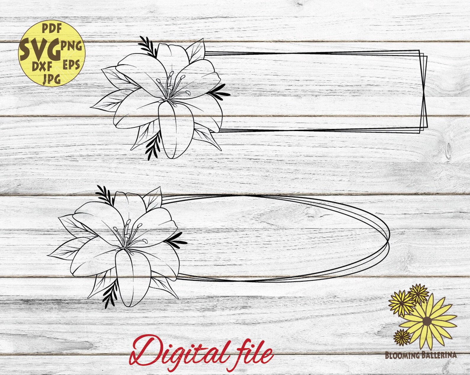 Lily Frames Svg Gentle Botanical Frame Svg Rectangular - Etsy