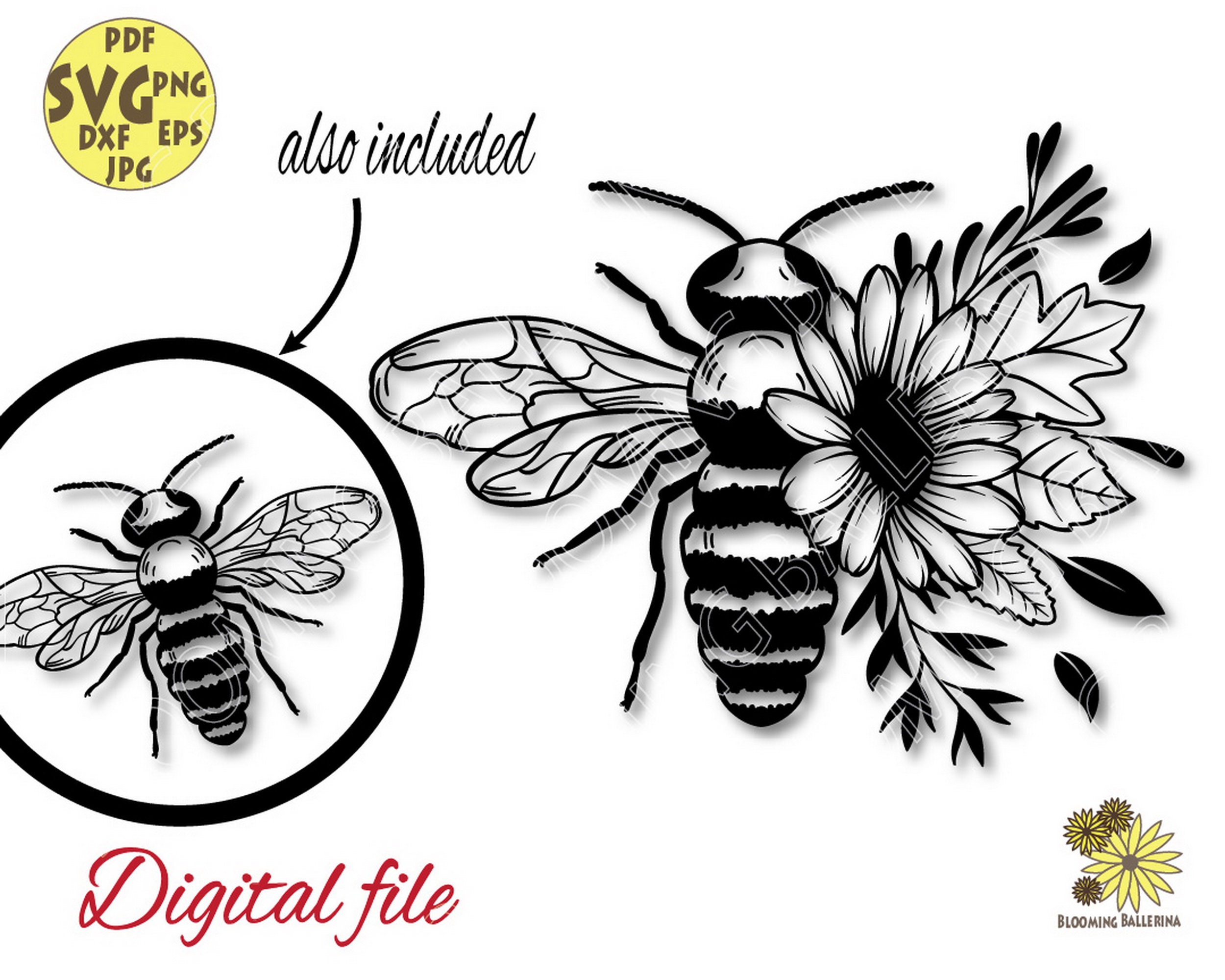 Flower Bee With Daisy Buds and Leaves Svg File Bundle Bees - Etsy