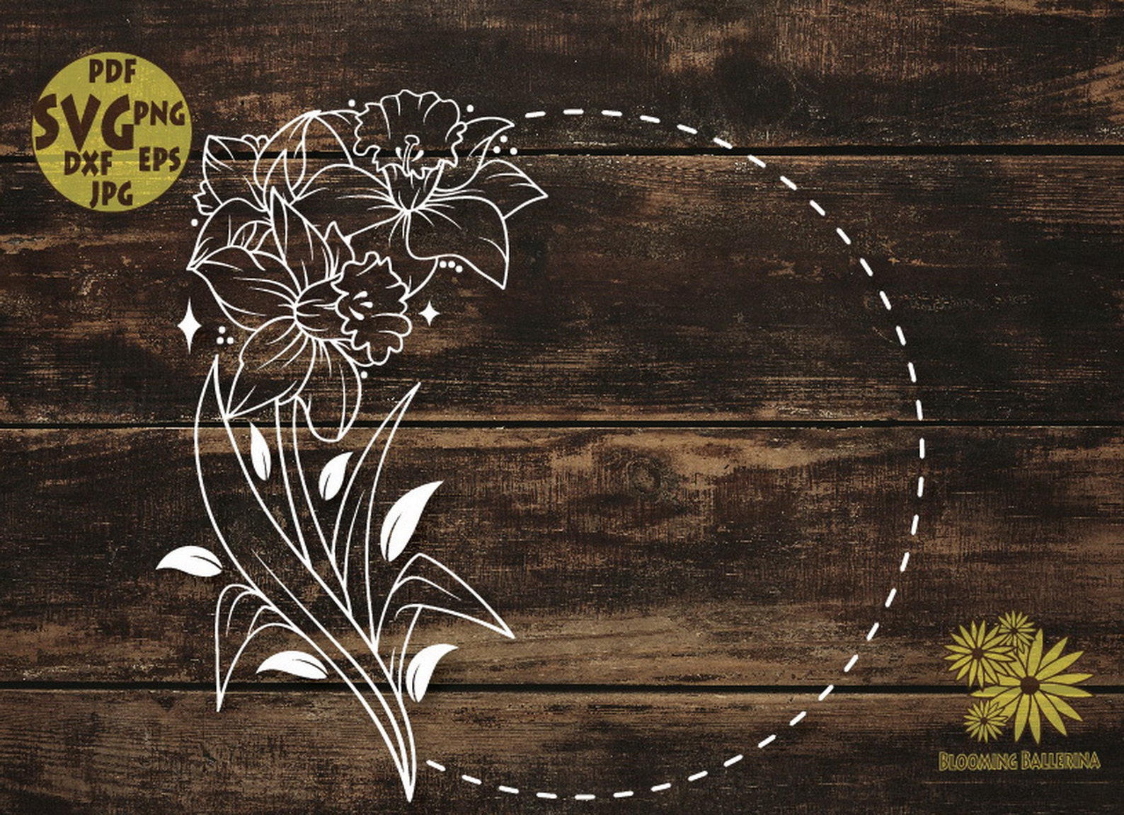 Daffodils Circle Frame Svg File, Flower Circle Frame Svg, Flower ...