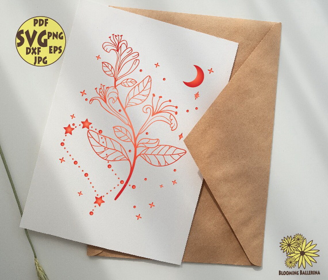 Honeysuckle June Birth Flower Svg June Birth Card Gift - Etsy