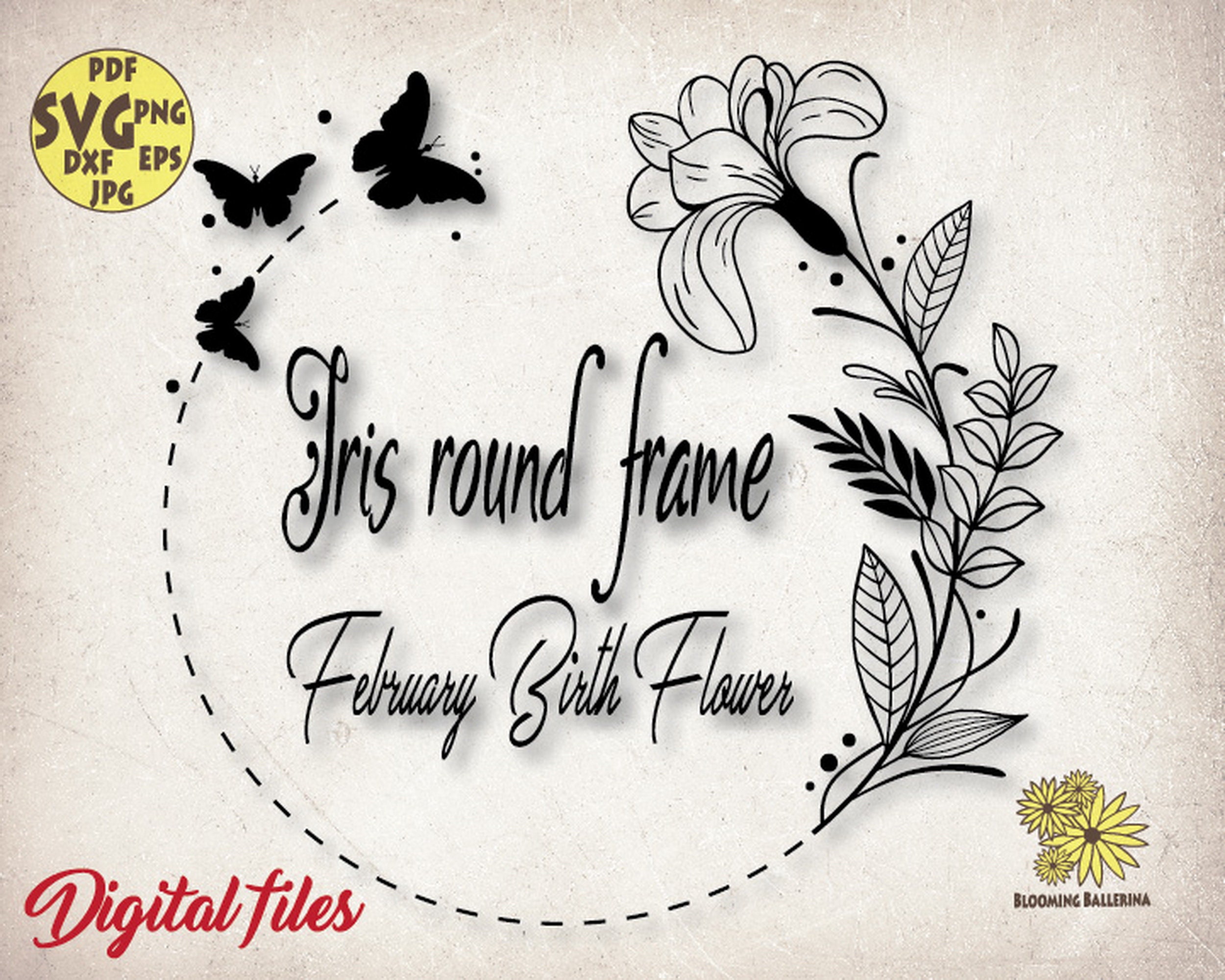 Iris Svg Iris Flower Svg Iris Circle Frame Butterflies - Etsy