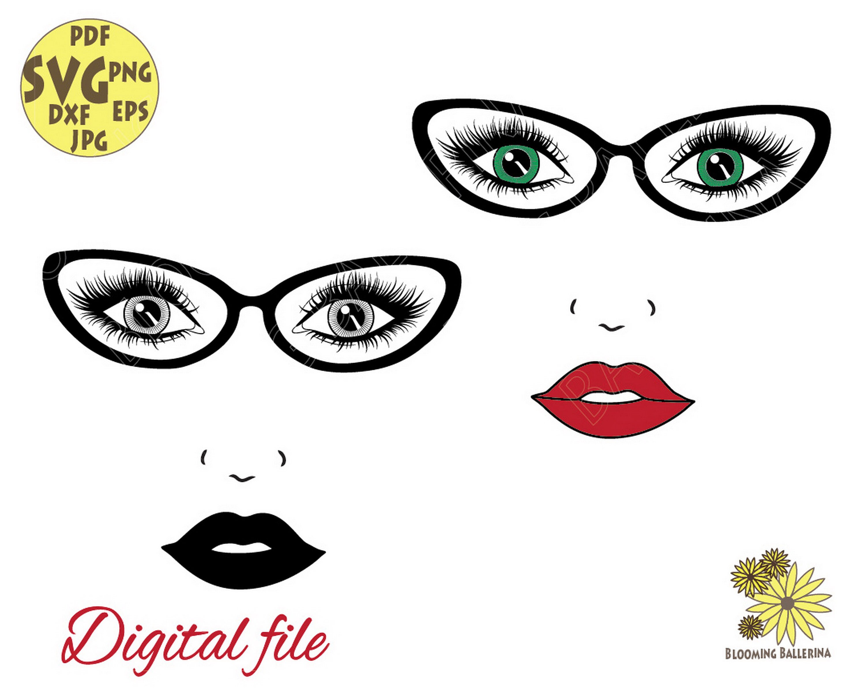 Bundle Eyes Svg, Eyes Svg, Lips Svg, Glasses Svg, Lip Face Eyelashes ...