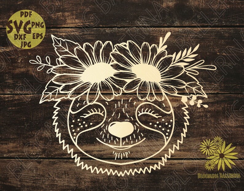 Sloth With Daisies Svg File Flower Sloth Svg Floral Sloth | Etsy
