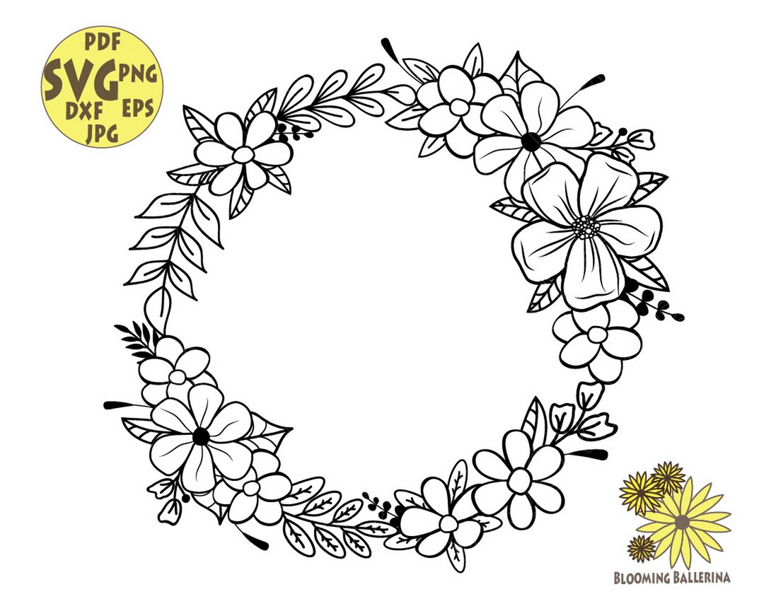 Floral Round Frame SVG, Wreath SVG File, Flower and Leaves Wreath ...