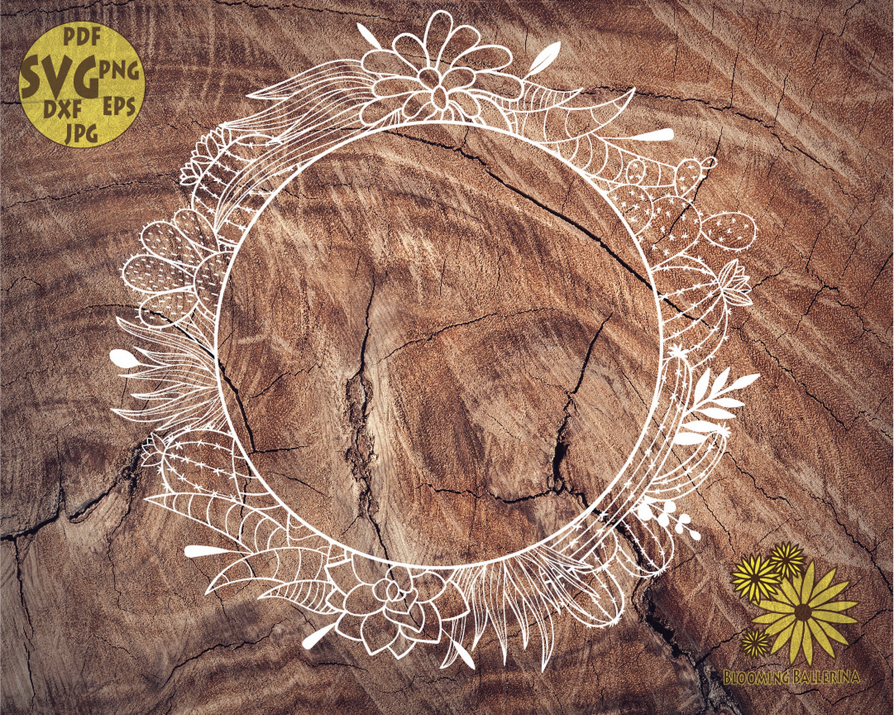 Cactus Frames Svg, Round Frame Svg, Suculent Frame Svg, Circle Frame ...