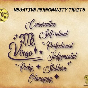 Virgo Svg File, Virgo Positive and Negative Personality Traits Svg File ...