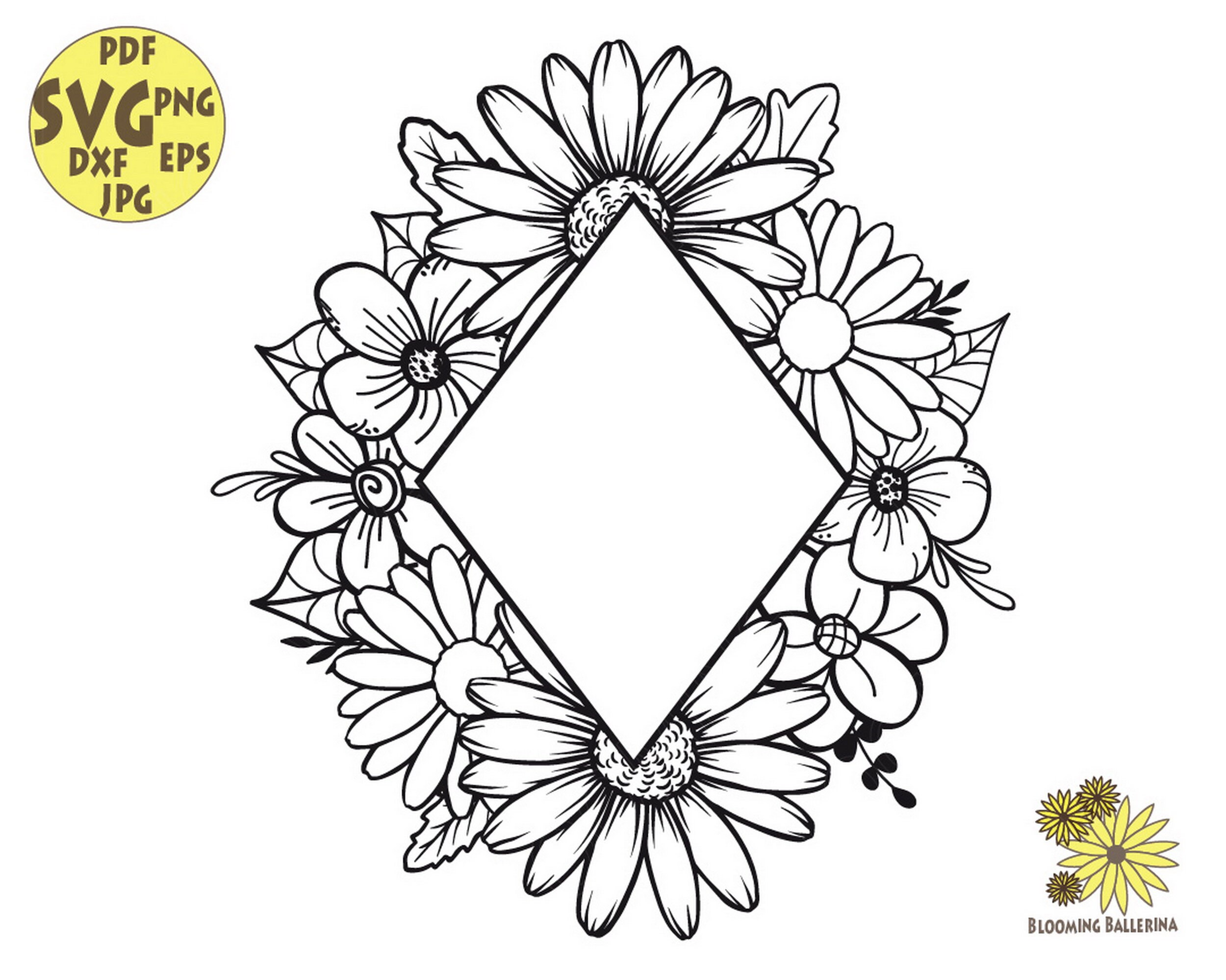 Daisy Svg, Floral Borders Svg, Floral Svg,daisy Svg, Monogram Frame Svg ...