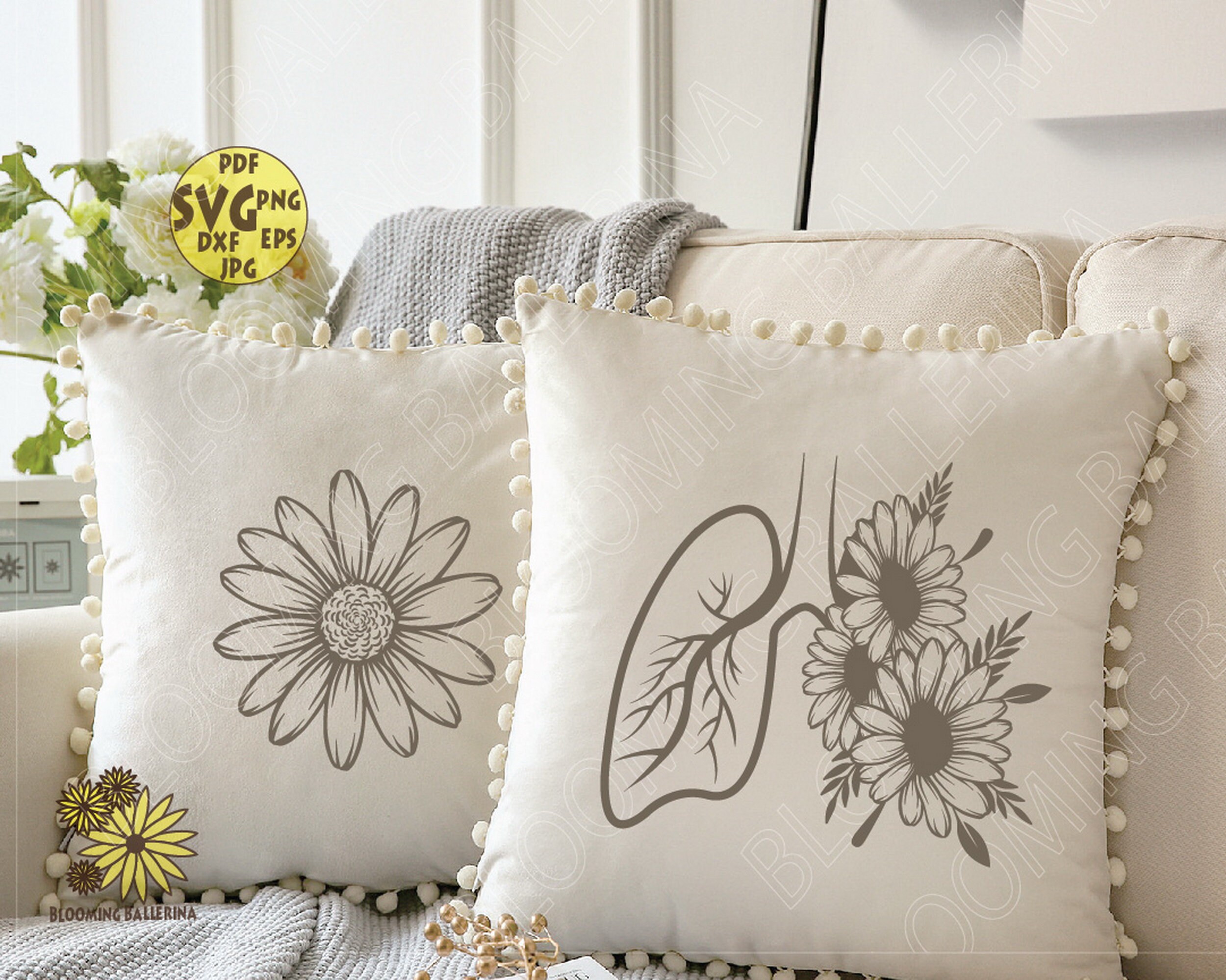 Floral Human Lungs With Daisies and Leaves Svg File, Daisy Svg, Just ...