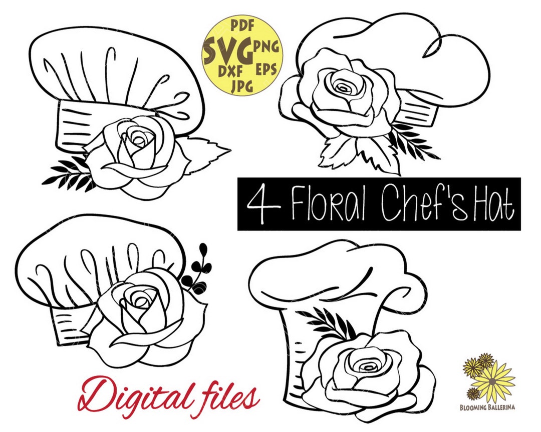 Bundle Flower Chef's Hats With Roses and Leaves Svg File, Baking Svg ...