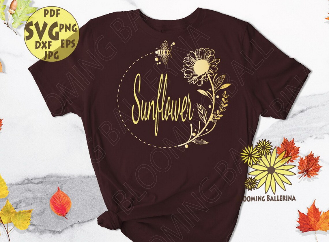 Botanical Circle Frame With Sunflower and Bee Svg Filebee - Etsy