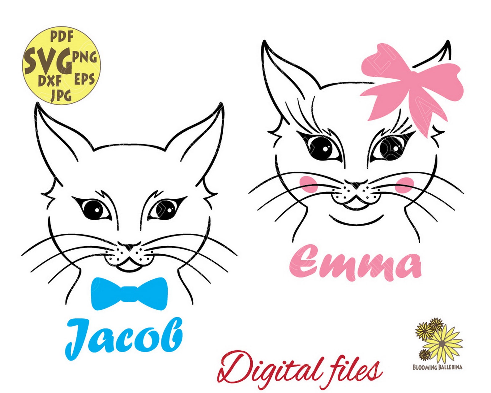 Cat Girl and Cat Boy With Bow Svg File Cat Svg Animal Face - Etsy UK