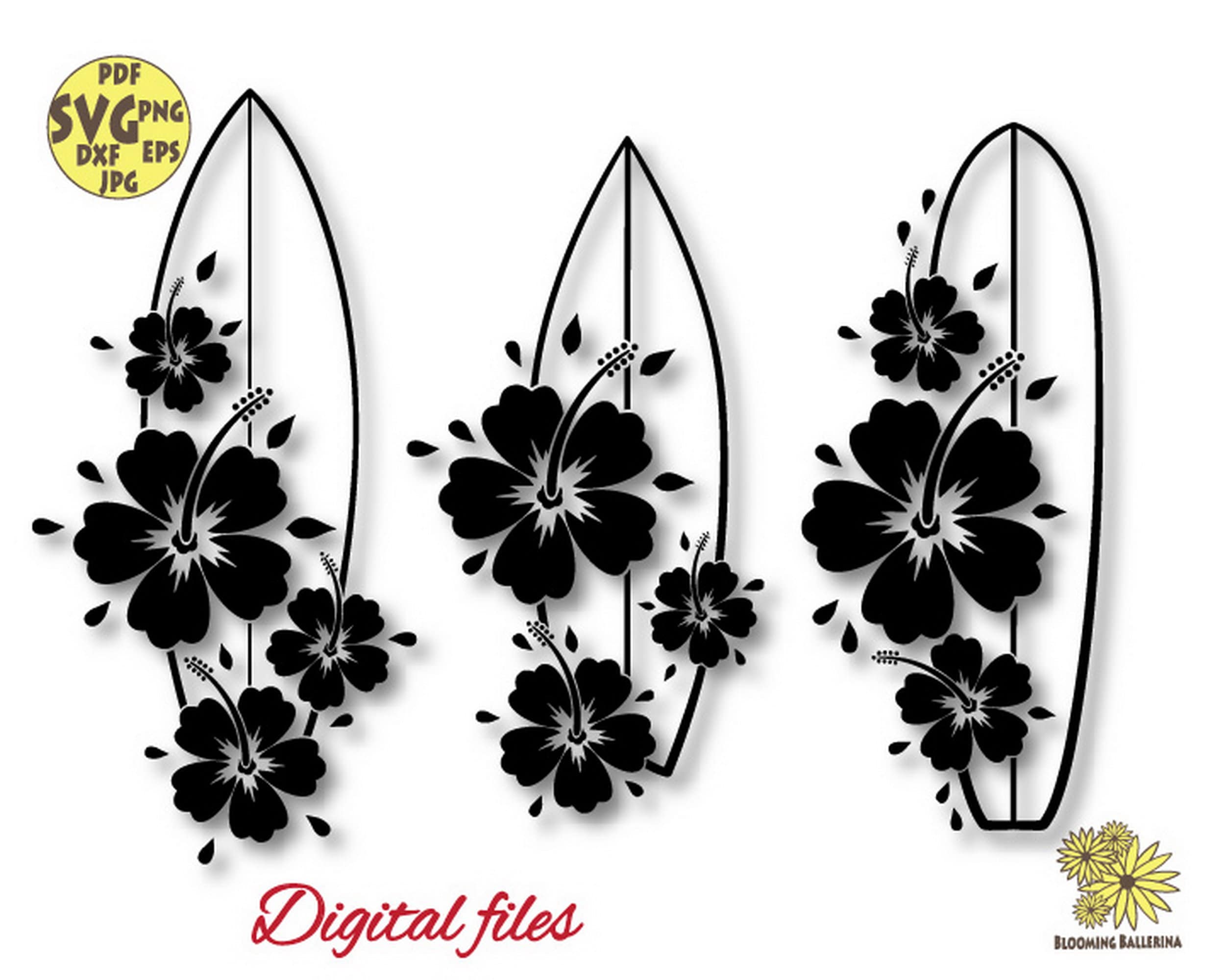 Surfboards Svg File, Flower Surfboard Svg, Hibiscus Svg, Tropical Svg ...