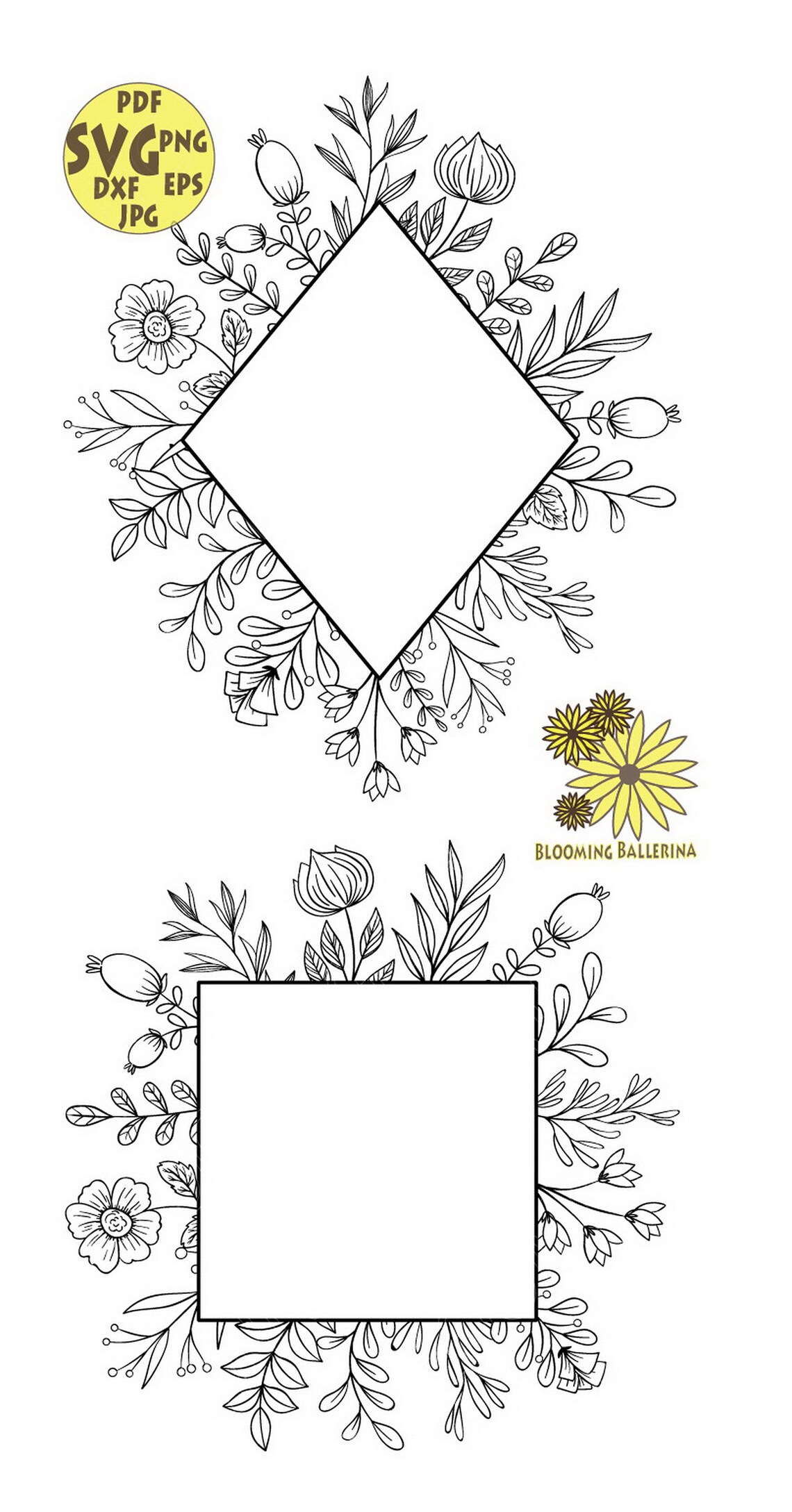 Botanical Square Frames Svg Wildflowers Frames Svgdiamond - Etsy