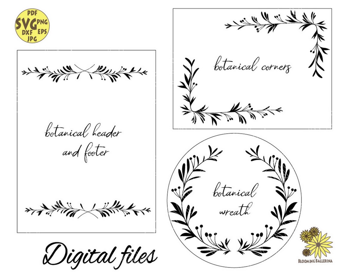Botanical Frames Svg Wreath Svg Dividers Svg Header and - Etsy