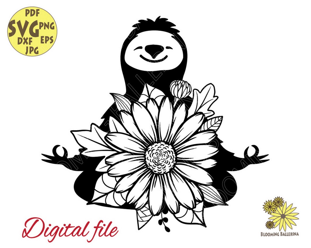 Sloth Svg, Meditation Svg, Floral Svg, Botanical Svg, Daisy Svg, Forest ...