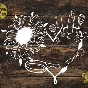Flower Kitchen Utensils With Sunflower and Leaves Svg File, Kitchen Svg ...
