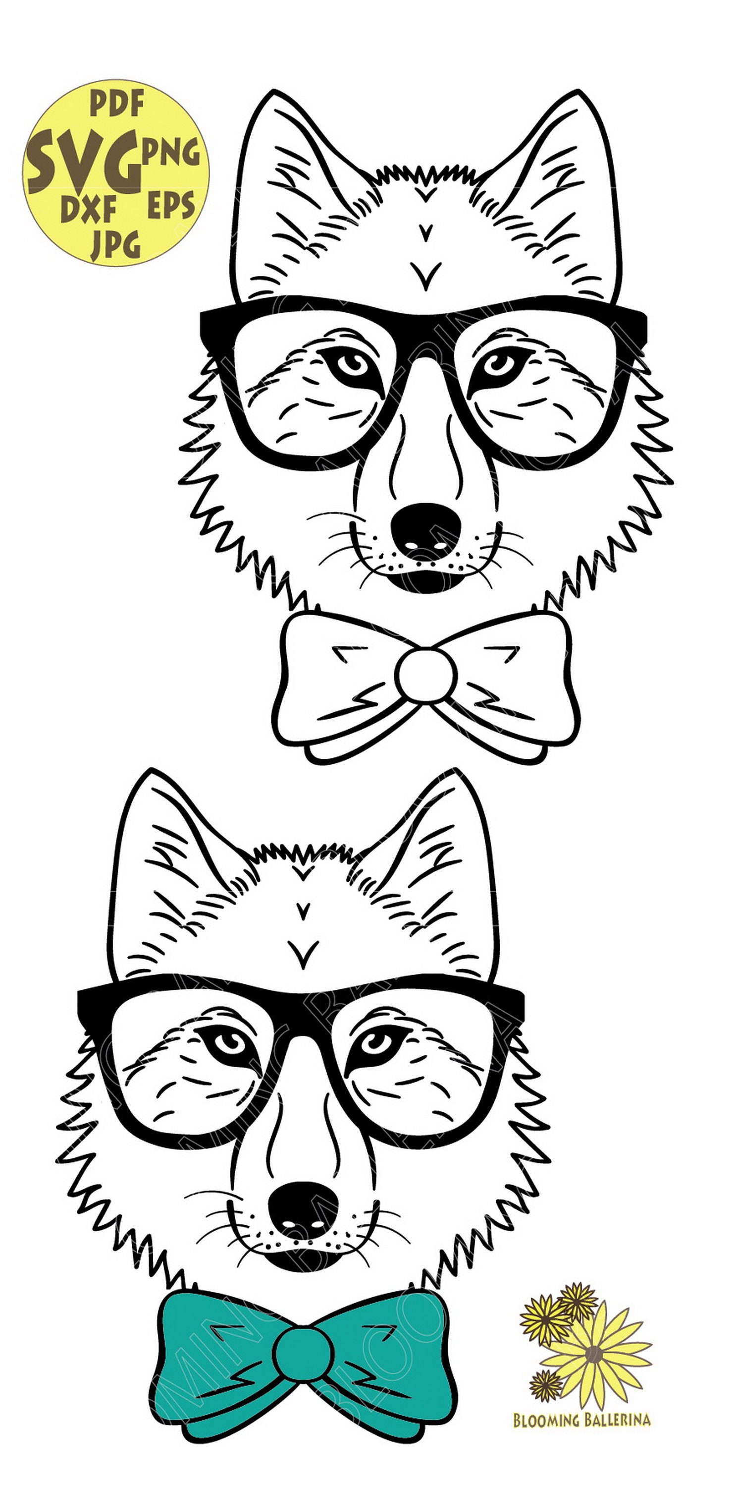 Wolf Svg 2 Wolves Svg Wolf With Glasses Bowtie Svg Woodland | Etsy