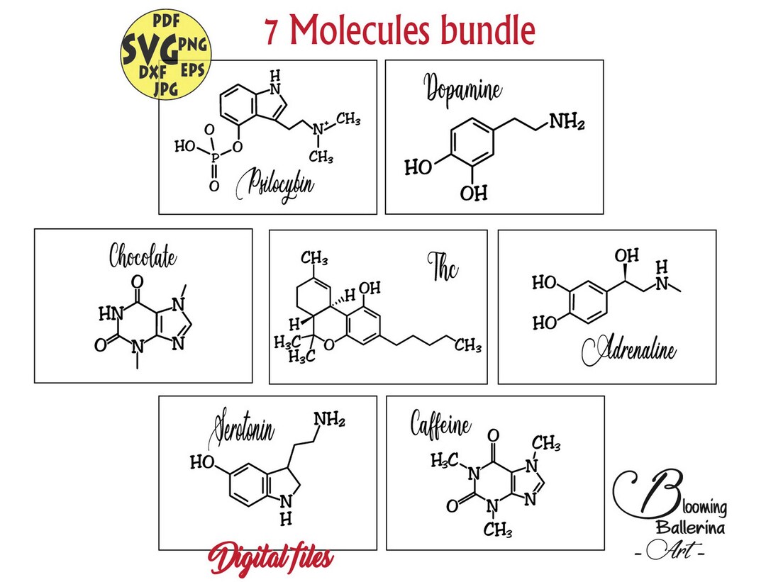 7 Molecules Svg, Bundle Molecules Svg, Psilocybin Svg, Dopamine Svg ...