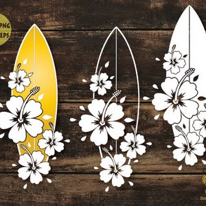 Surfboards Svg File, Flower Surfboard Digital File, Hibiscus Svg, Beach ...