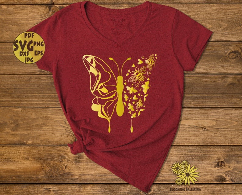 Half Butterfly With Bees Svg File Butterfly Svg Bee Svg | Etsy