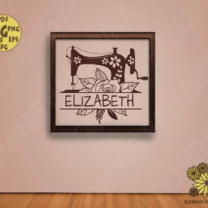 Floral Sewing Machine Monogram With Roses and Leaves Svg File, Split ...