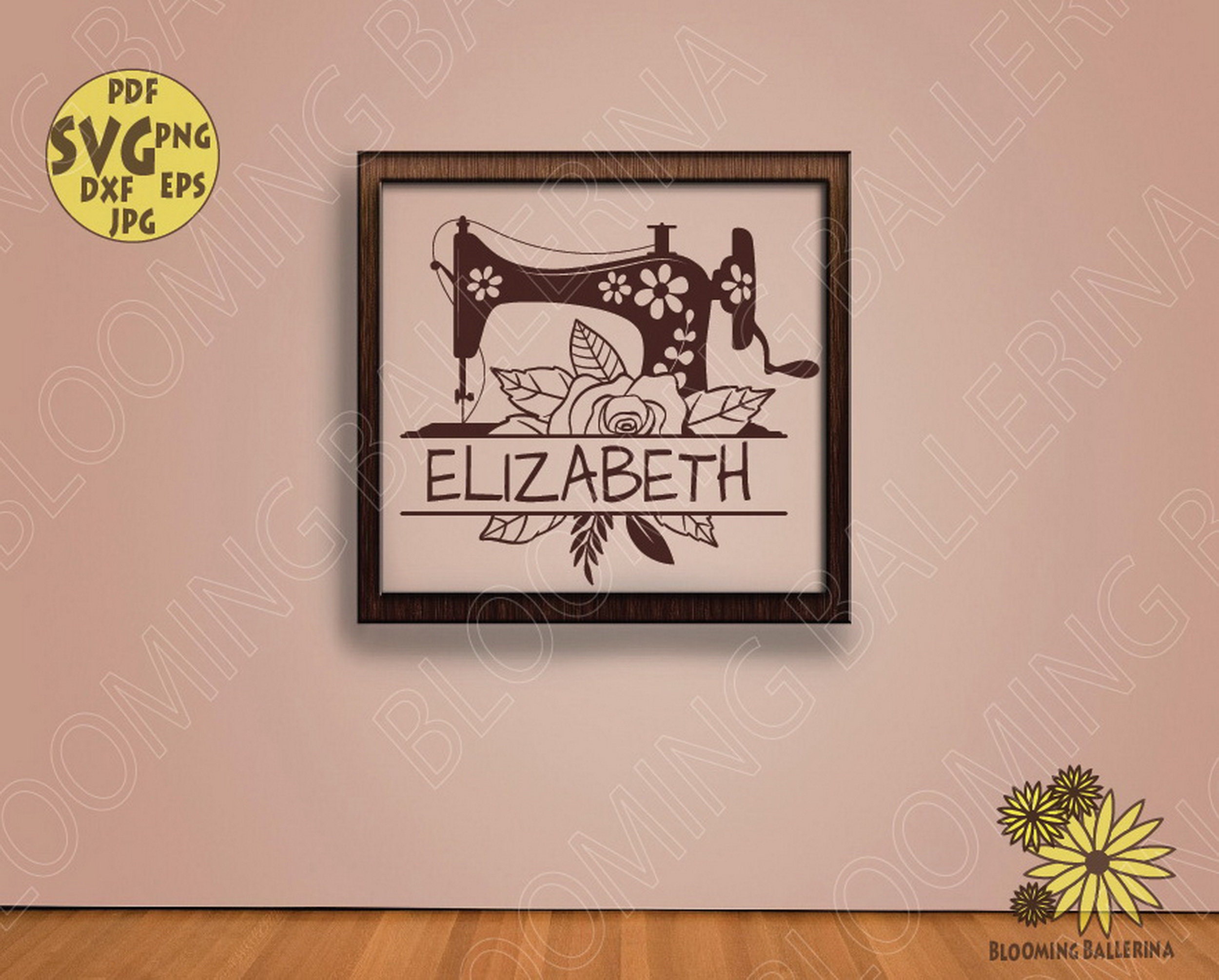 Floral Sewing Machine Monogram With Roses and Leaves Svg File - Etsy UK