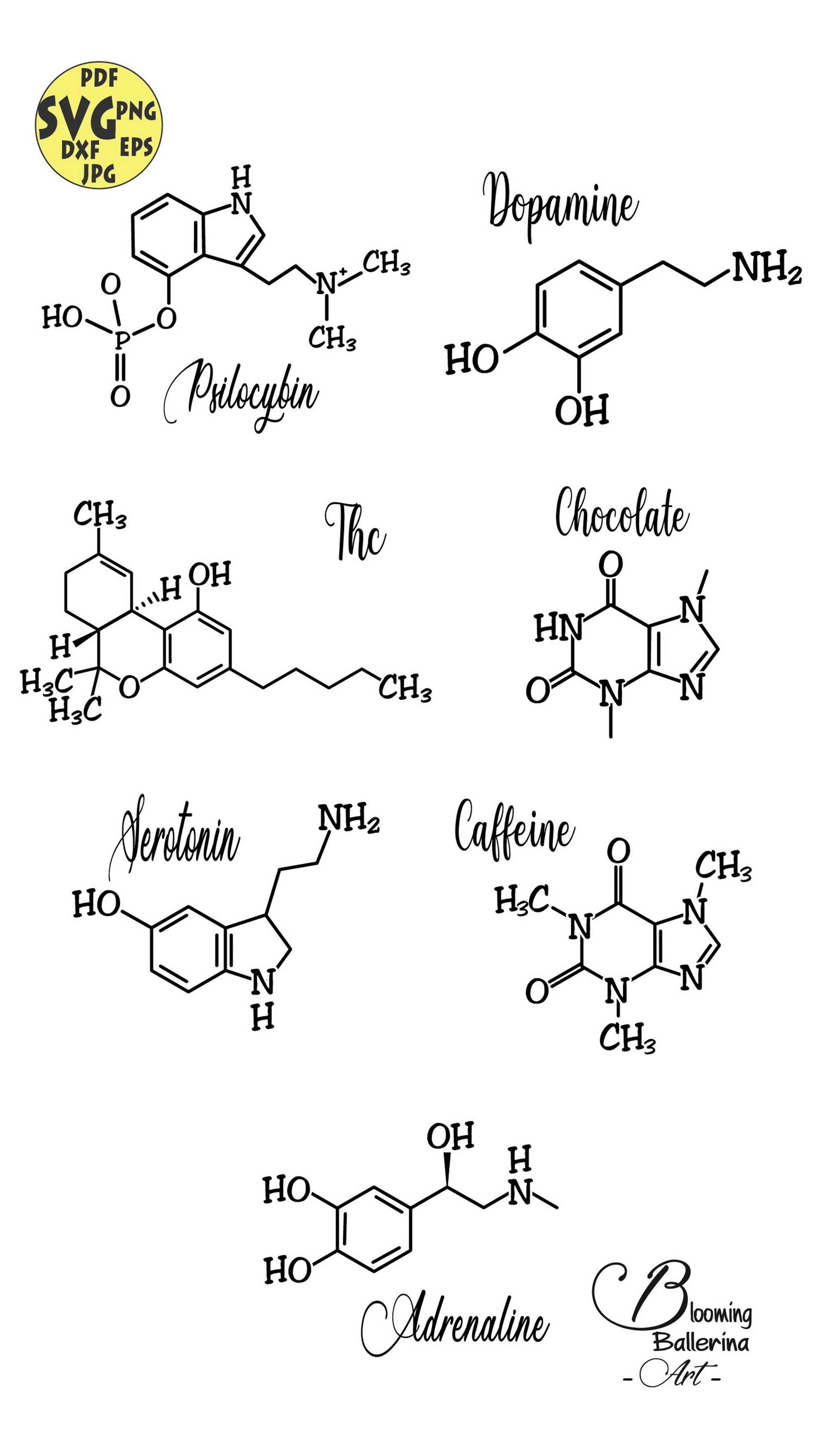 7 Molecules Svg, Bundle Molecules Svg, Psilocybin Svg, Dopamine Svg ...