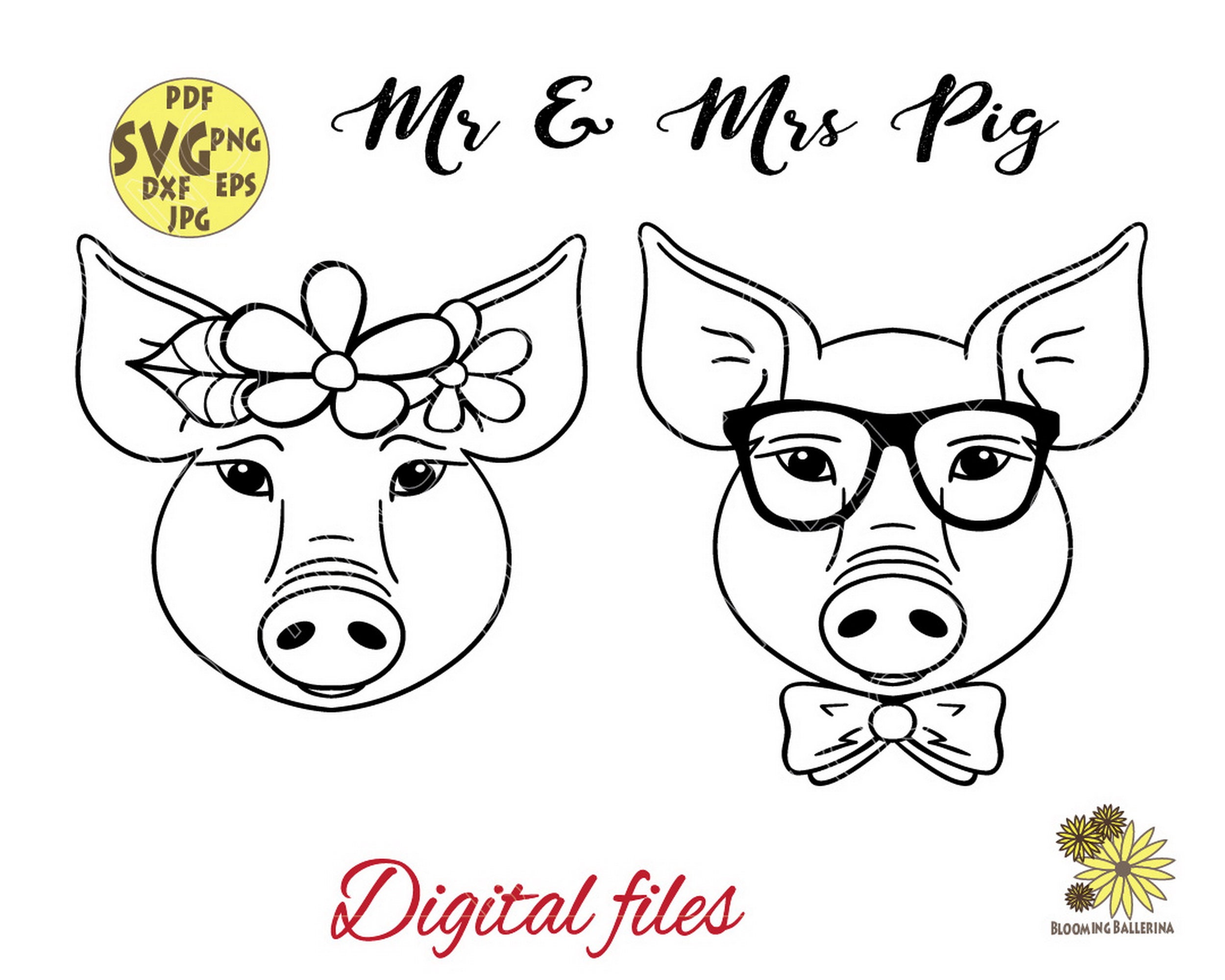 Pigs Svg, Pig Family Svg, Pig Couple Svg, Pig With Flower and Bowtie ...