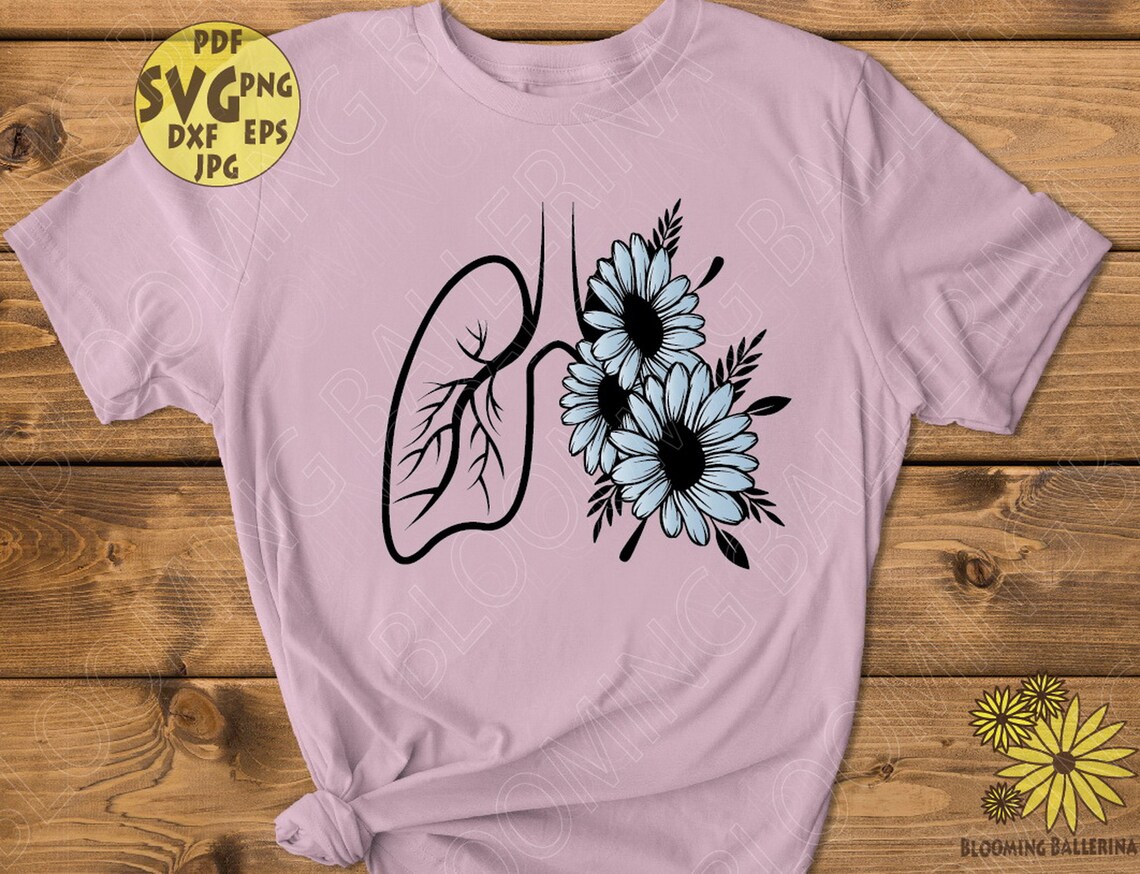 Floral Human Lungs With Daisies and Leaves Svg File, Daisy Svg, Just ...