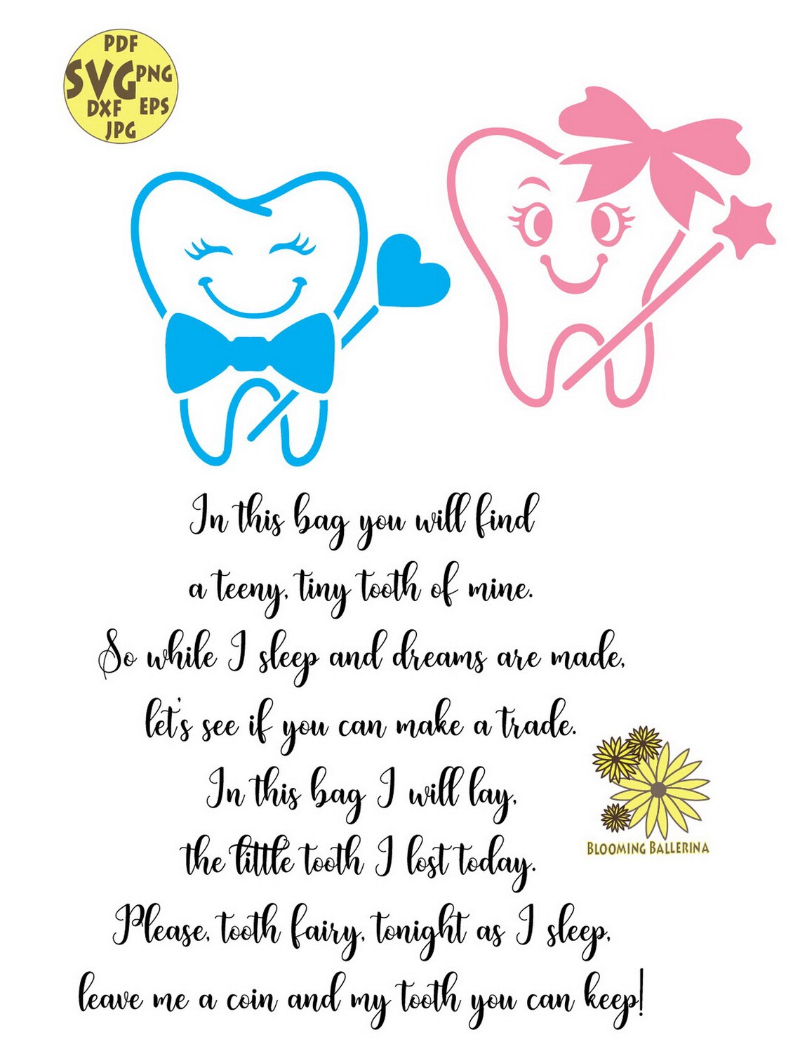 Girl and Boy Tooth Svg, Tooth Fairy Bag SVG, Tooth SVG File, Tooth ...