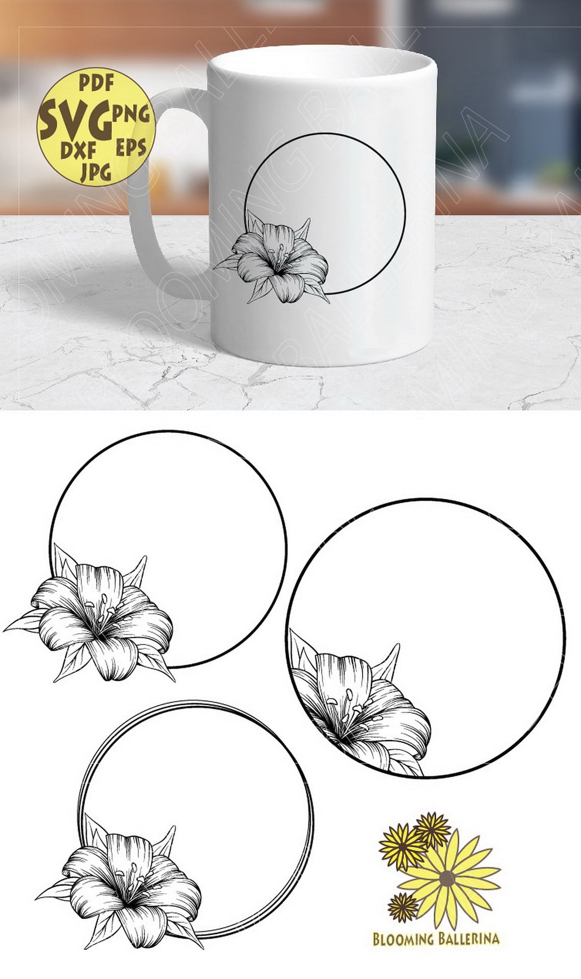 Lily Frames Svg 3 Hand Drawn Lily Frames Svg Round Lilies | Etsy