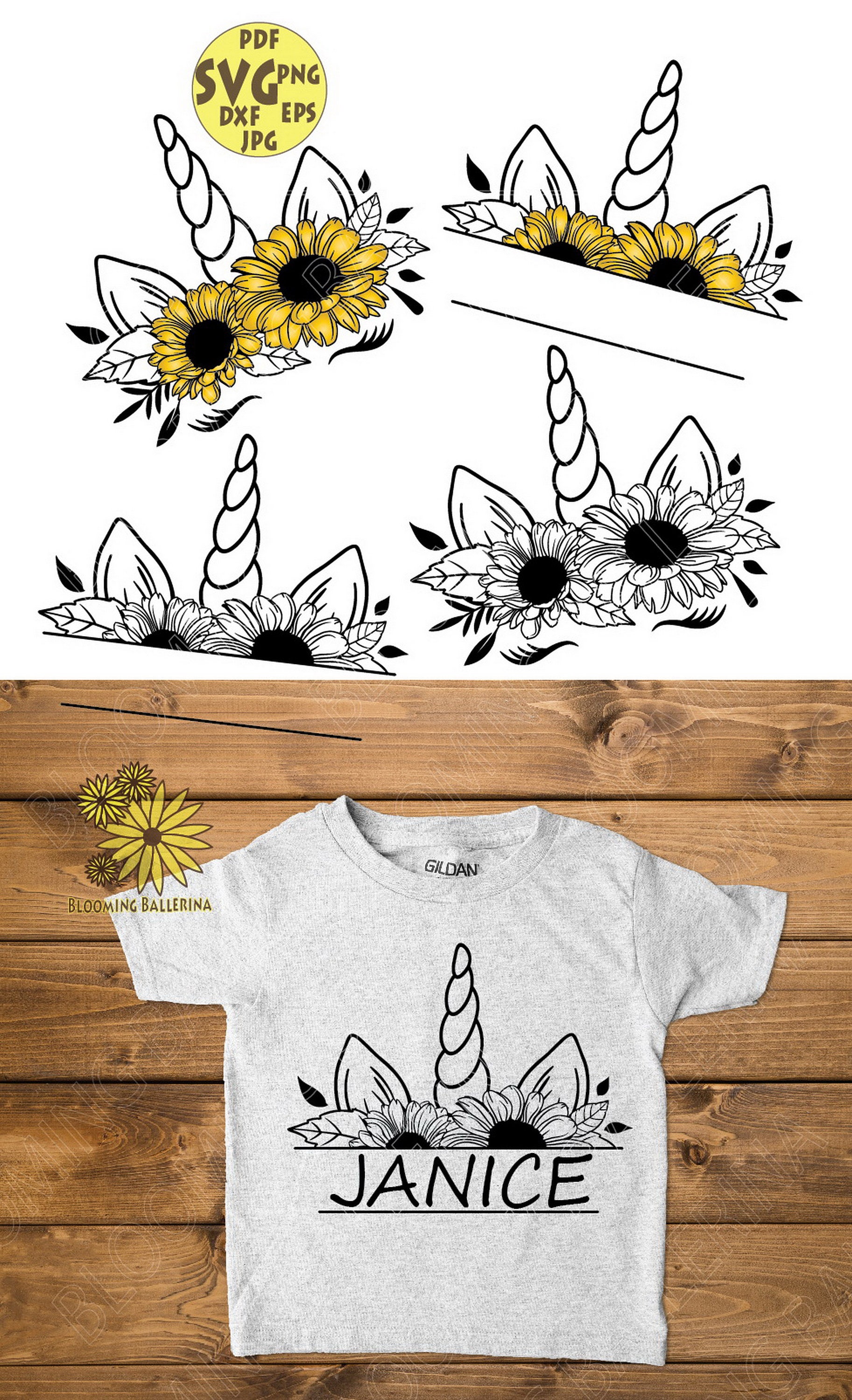 Sunflower Unicorn Face with flowers and leaves svg file | Etsy