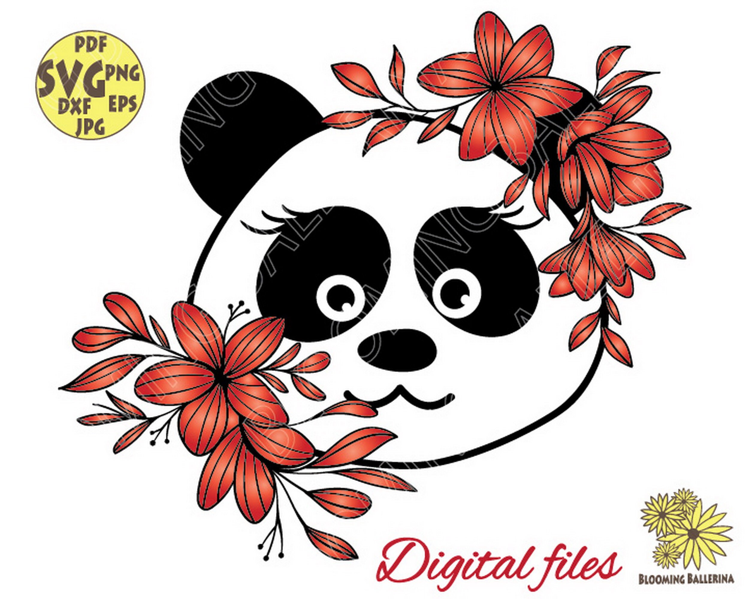 Flower Panda Svg File Panda Face Svg Cute Panda Svg Cute - Etsy