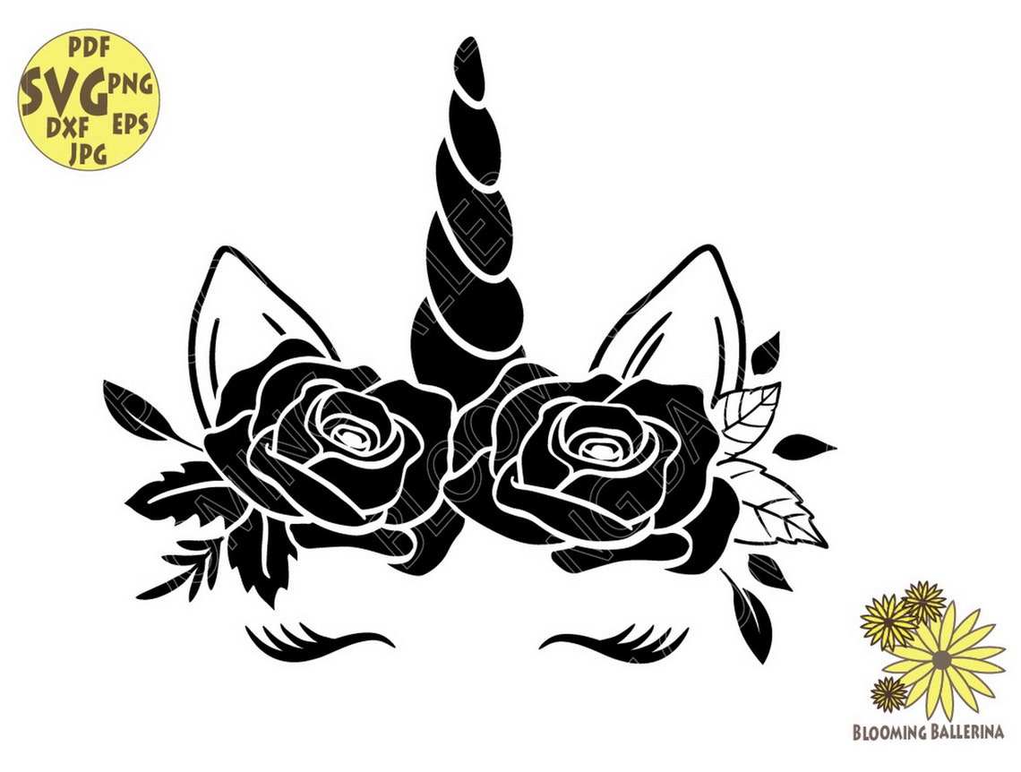 Flower Unicorn Head With Leaves and Roses Svg File Unicorn - Etsy