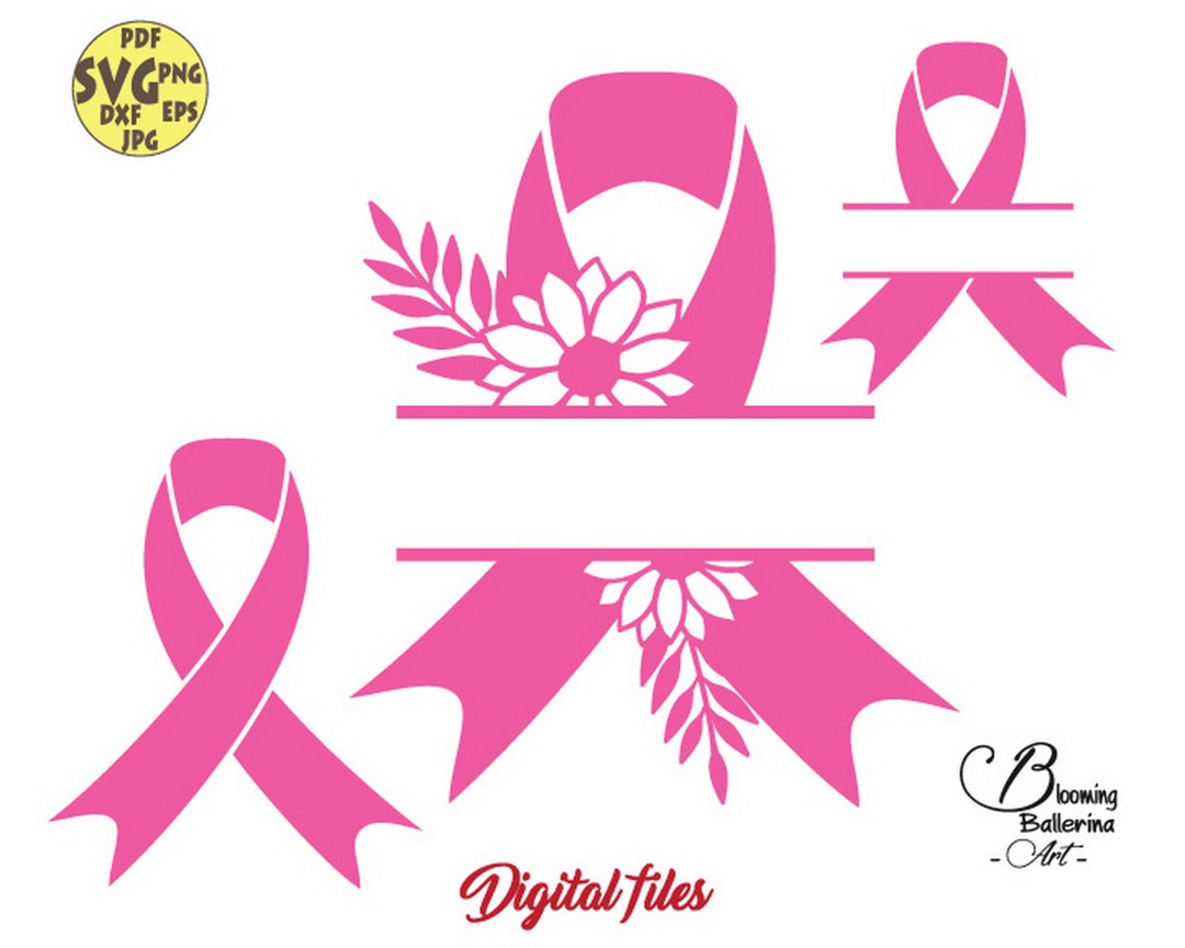 Floral Ribbon Svg, Sunflower Pink Ribbon Svg, Monogram Pink Ribbon Svg ...