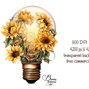 Floral Lightbulb, Sunflower Clipart, Lightbulb Png, Lightbulb Digital ...
