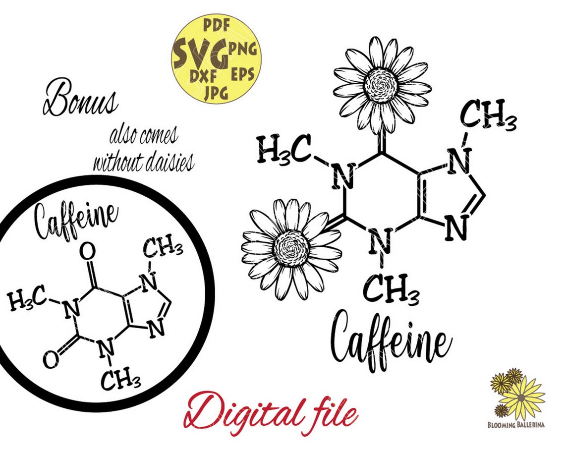 Floral Caffeine Svg Caffeine Molecule With Daisies Svg | Etsy