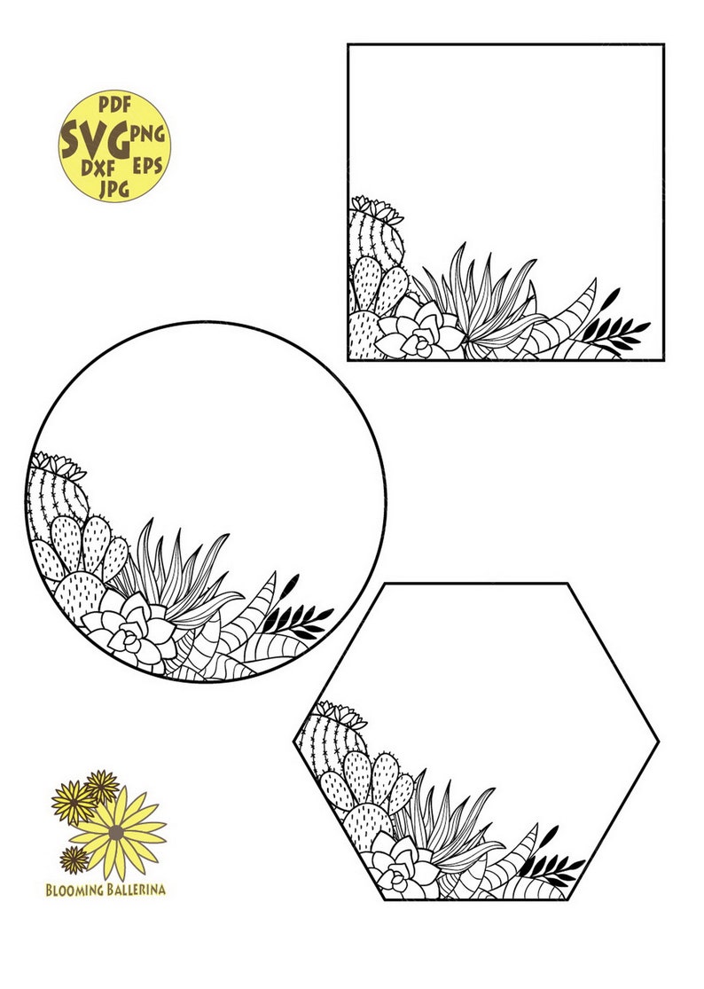 Cactus Frames Svg, Suculent Frame Svg, Bundle Cactus Svg, Monogram ...