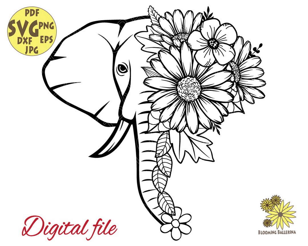 Elephant Svg, Floral Svg, Floral Animal Svg, Daisy Svg, Plant Svg ...