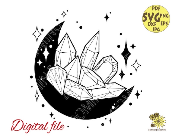 Moon With Crystals Diamonds and Stars Svg File Crystal Svg | Etsy