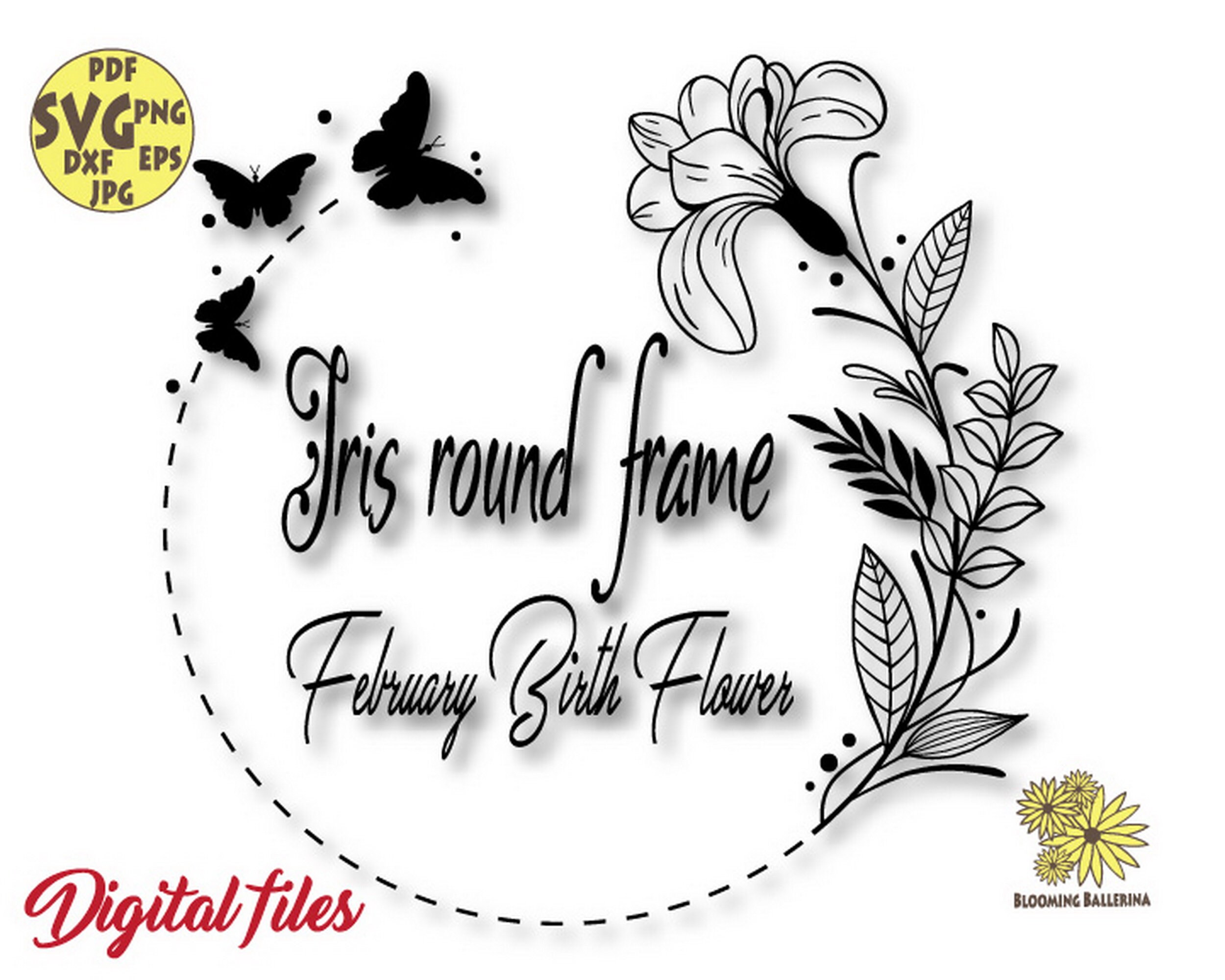 Iris Svg Iris Flower Svg Iris Circle Frame Butterflies - Etsy