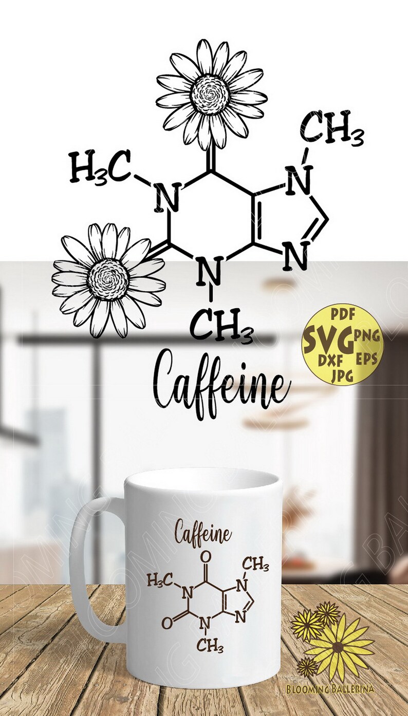 Floral Caffeine Svg Caffeine Molecule With Daisies Svg | Etsy