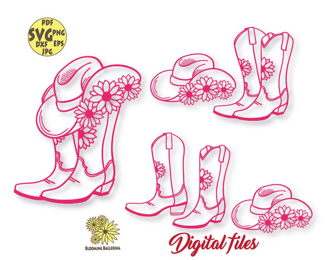 Flower Cowboy Hat and Cowboy Boots Svg Files, Cowboy Bundle Files ...