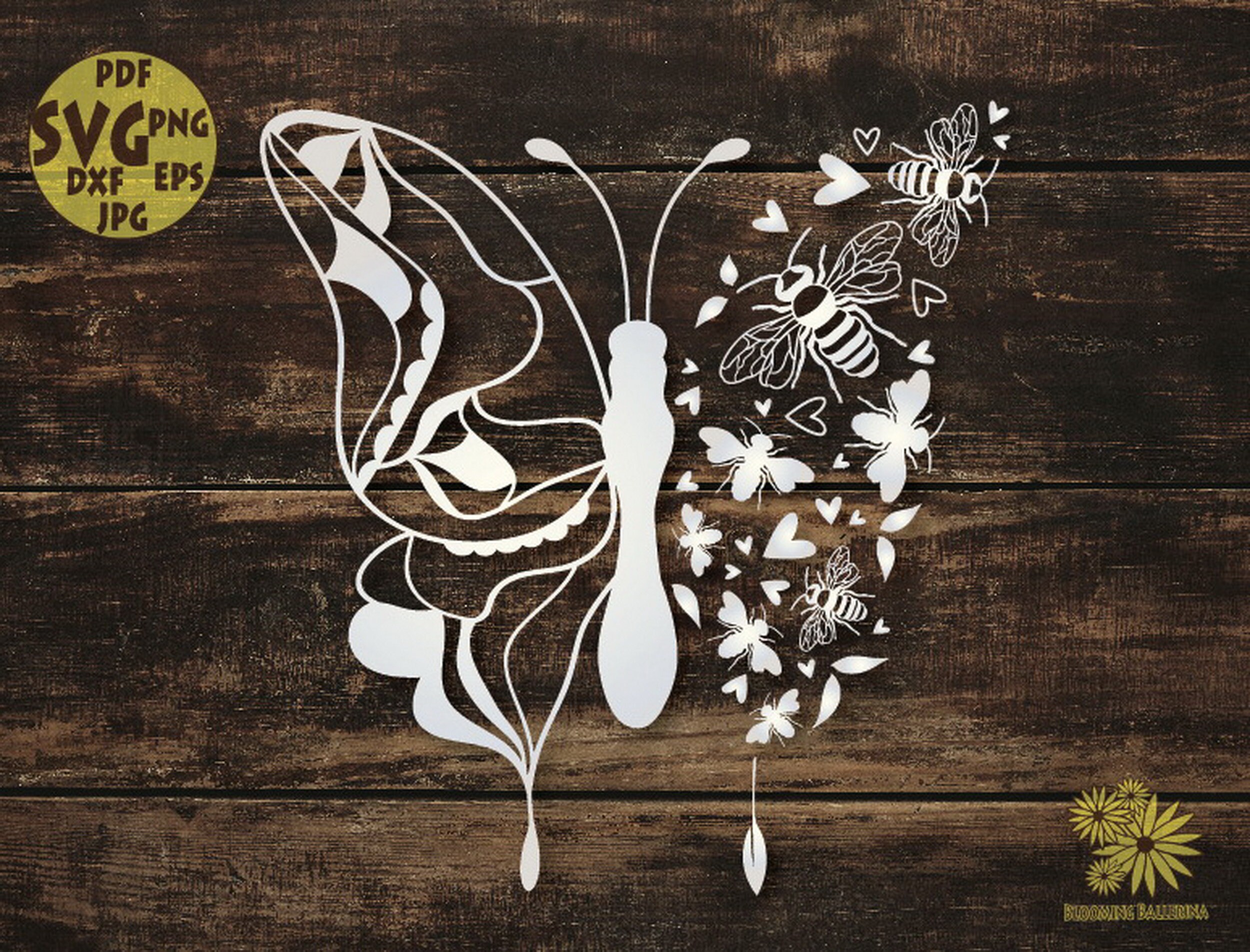 Half Butterfly With Bees Svg File Butterfly Svg Bee Svg | Etsy