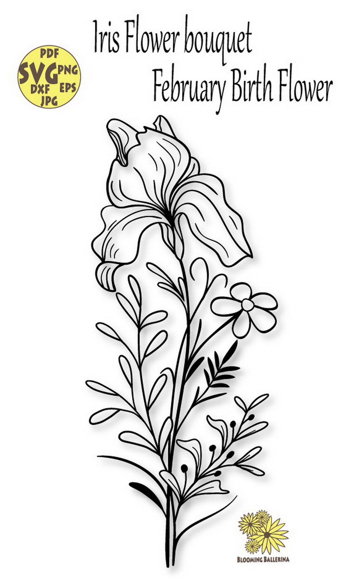 Iris Birth Flower Bouquet Svg File February Birth Flower Svg - Etsy