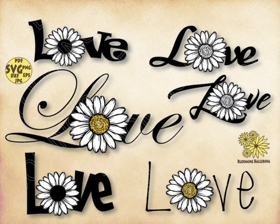 Daisy Love Word Bundle Svg Files Love Svg Valentines Day | Etsy